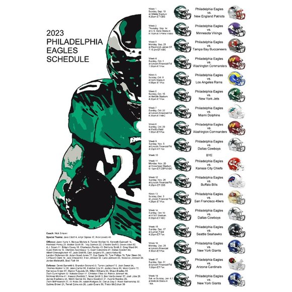 Art | 223 Eagles Football Schedule Regular Season Print Poster Wall Art ...